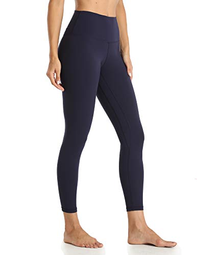YUNOGA Women's Soft High Waisted Yoga Pants Tummy Control Ankle Length Leggings (M, Navy)