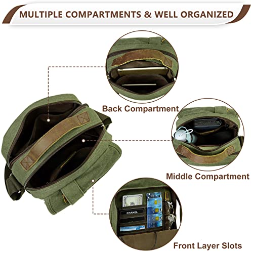 VASCHY Messenger Bag Small, Canvas Water Resistant Crossbody Shoulder Bag Purse for Men and Women Green