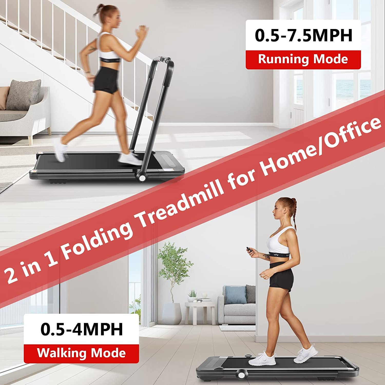 HIROLLOP 2 in 1 Folding Under Desk Treadmill,2.25HP Electric Treadmill with Installation-Free with Remote Control & LED Display,Walking Running Machine for Home Office Gym(Silver)