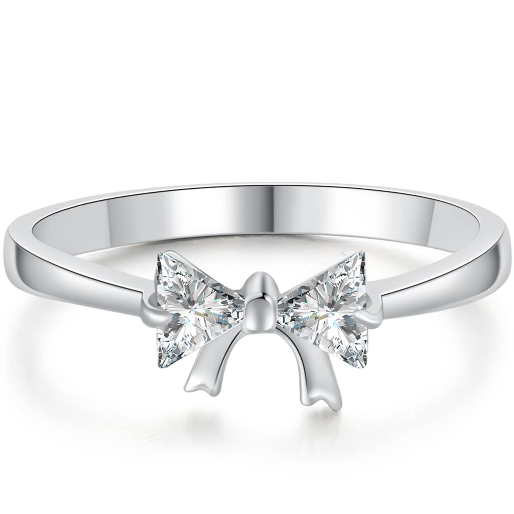 Jude Jewelers Stainless Steel Bowtie Butterfly Knot Style Wedding Statement Holiday Promise Anniversray Ring (Silver, 6)