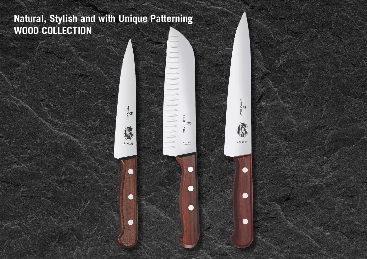 Victorinox 6.7-Inch Wood Santoku Knife with Fluted Edge