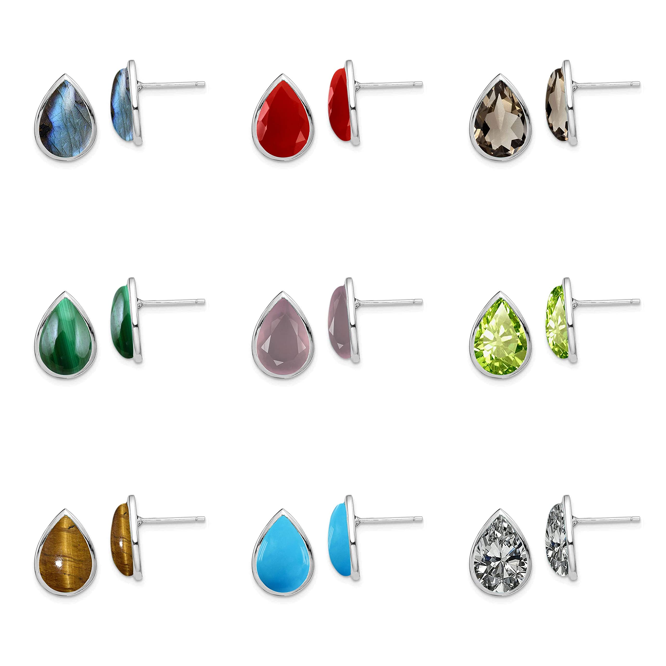 JewelryGift 925 Sterling Silver Natural Amethyst Purple Teardrop Pear Shaped Bezel Set Stud Earrings For Women friction-back Jewelry