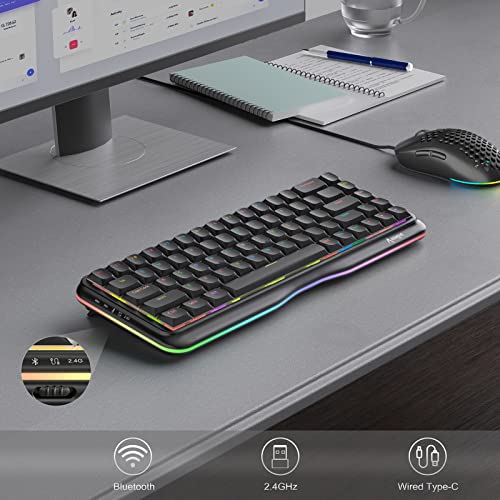 KEMOVE K68 60% Wireless Mechanical Gaming Keyboard Supports 2.4G/Bluetooth5.0/USB-C, Light Strip RGB Backlit Hot-Swappable 68 Keys Wired Keyboard for Mac Windows, Gateron Silver Pro Switches