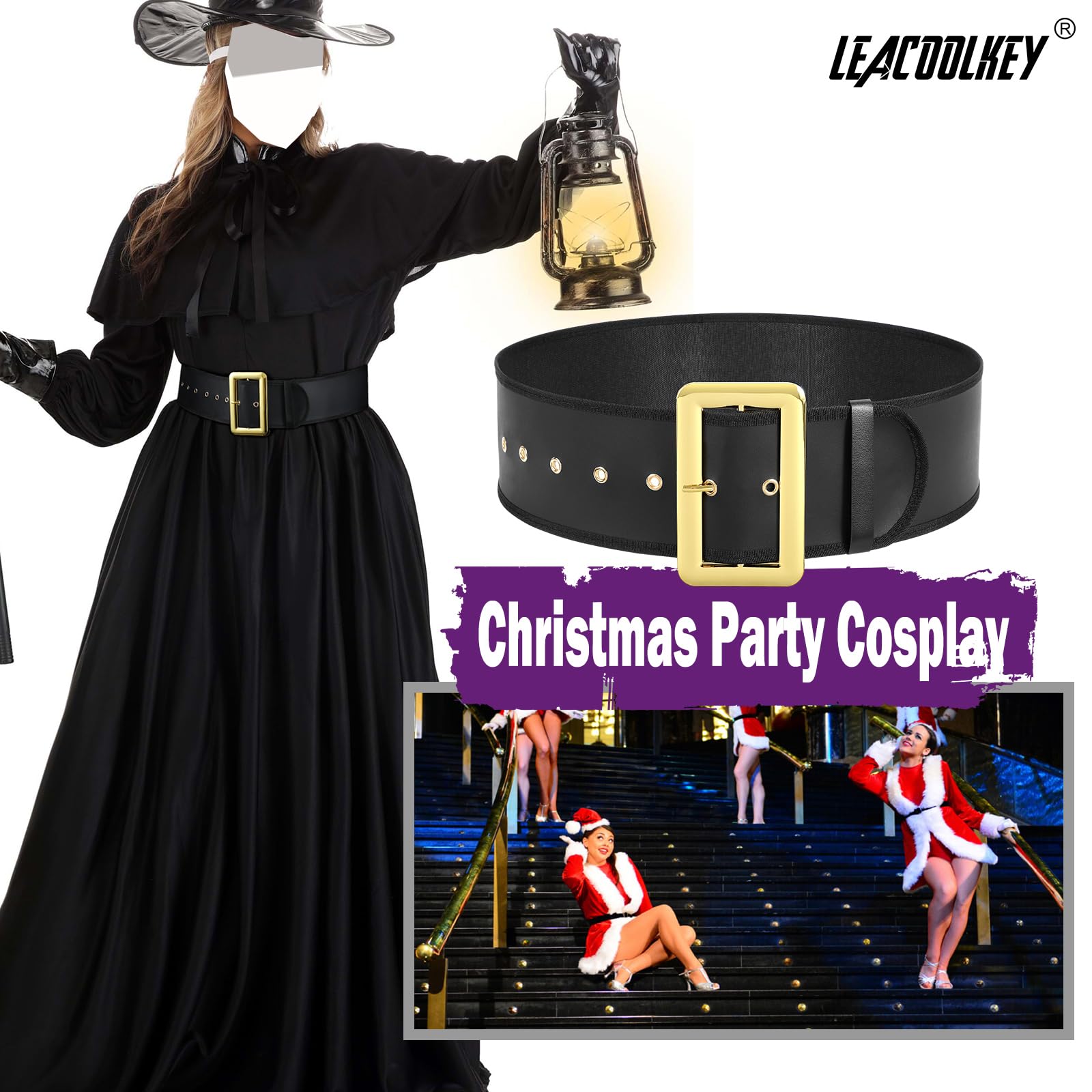 LEACOOLKEY Christmas Santa Claus Belt Adults Black Pirate Belt Novelty Accessory Men Women Santa Belt