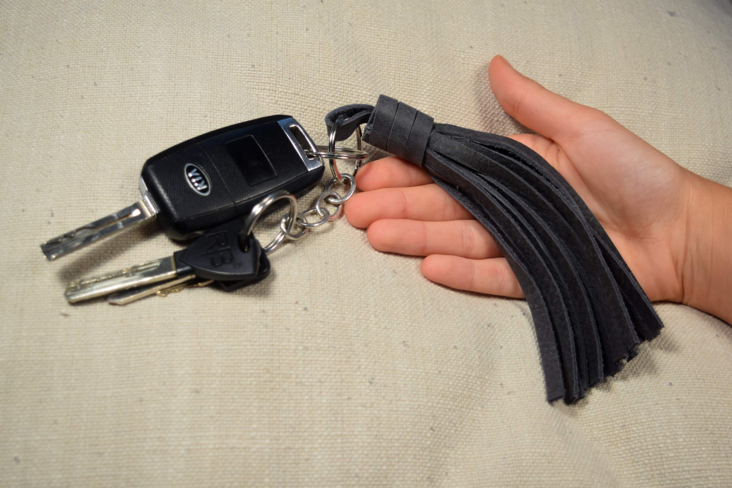 Handmade Black Grey Leather Tassel Keychain Keyring And Bag Accessory, Leather Tassel For Handbag, Unique Keychain For Women, Leather Key Holder, Black Handbag And Purse Charm