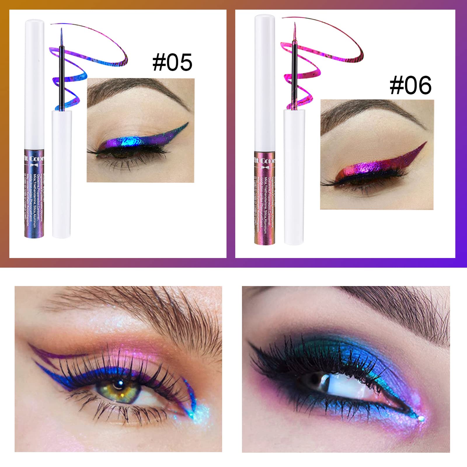Mrettick 6 Colors Chameleon Liquid Eyeshadow Metallic Glitter Shimmer Eye Shadow Set Long Lasting Waterproof Multichrome Eyeshadows Makeup Set