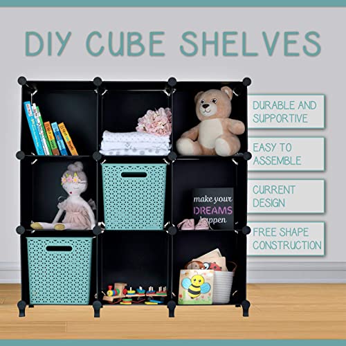 Homeries Cube Storage System β Modular DIY Plastic Closet Organizer Rack, Storage Shelves, Bookshelf, Bookcase for Bedroom, Office, Dorm Room, College, Living Room - Black (9-Cube)