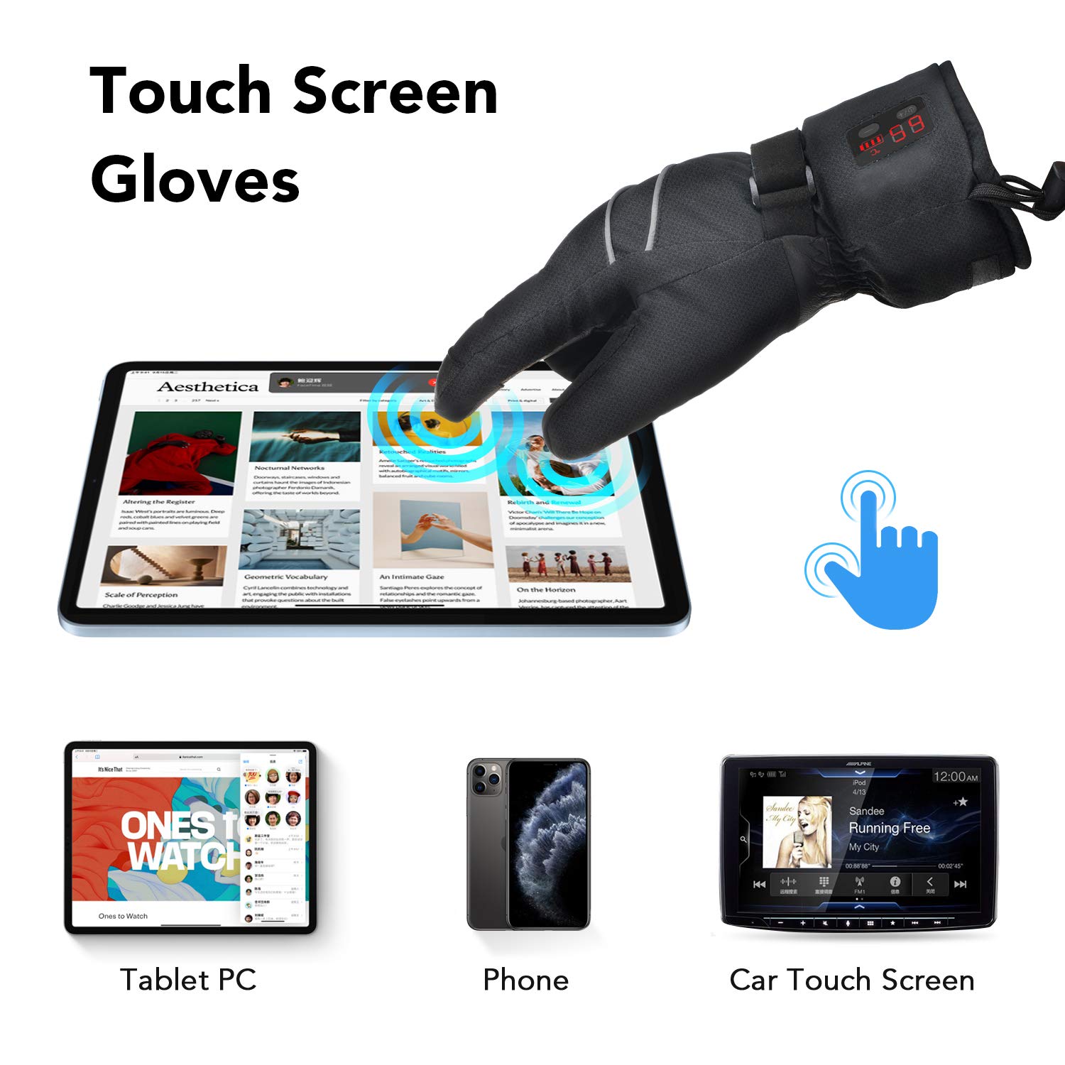 Heated Gloves for Men Women, Rechargeable Battery Electric Gloves, Touchscreen Heating Gloves for Skiing, Motorcycle, Hunting, Riding