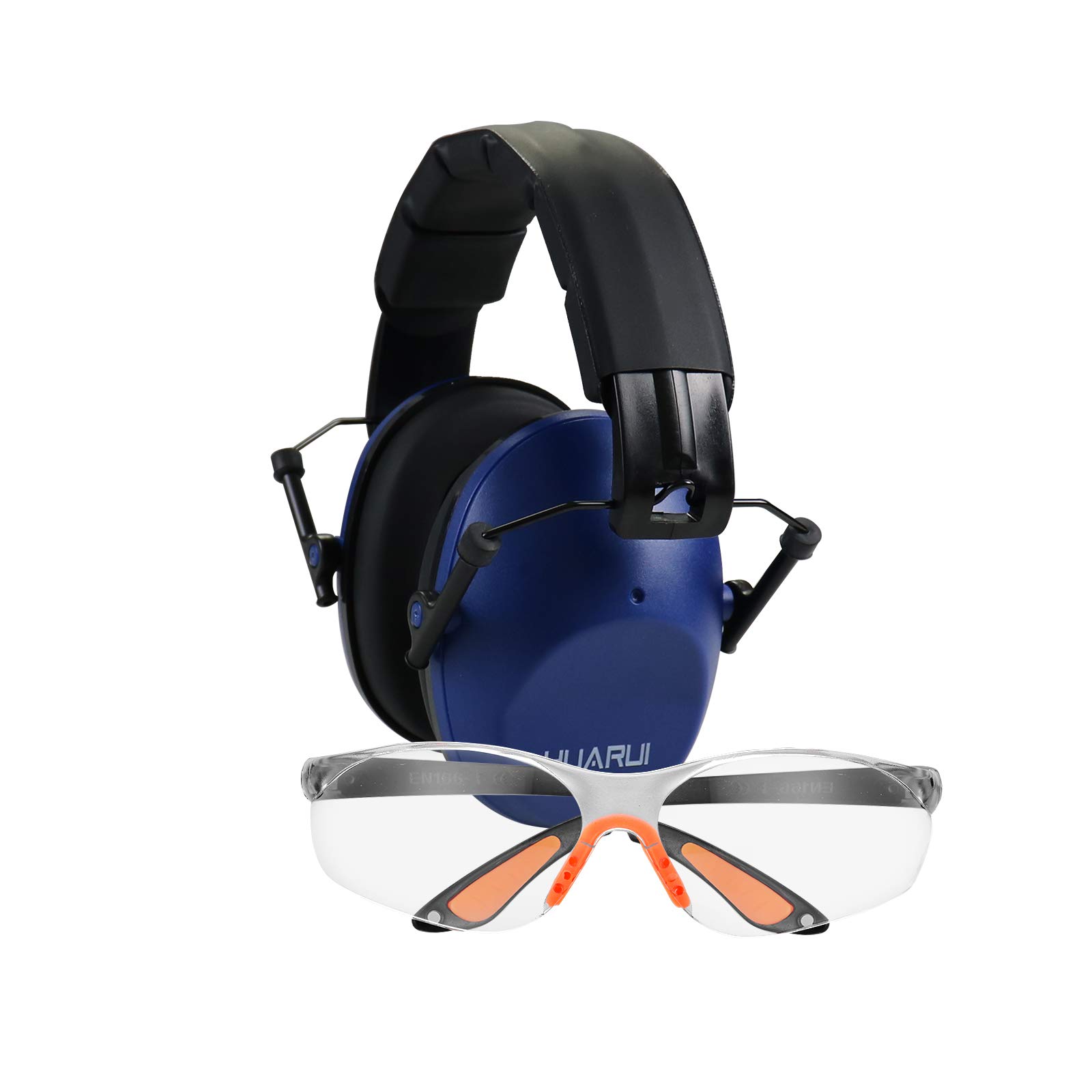 HUARUI Gun Range Shooting Ear Protection Earmuffs for Shooting Ear & Eye Protection Safety Glasses Hearing Protective Combo (Black)