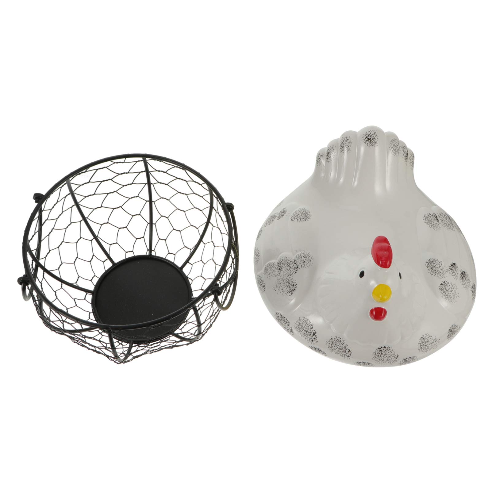 Kichvoe 1pc Egg Basket Chicken Egg Holder Basket Egg Holder Countertop Egg Storage Wire Food Snack Basket Round Chicken Egg Wicker Storage Basket Iron Basket Cover Ceramic Desk White Fruit