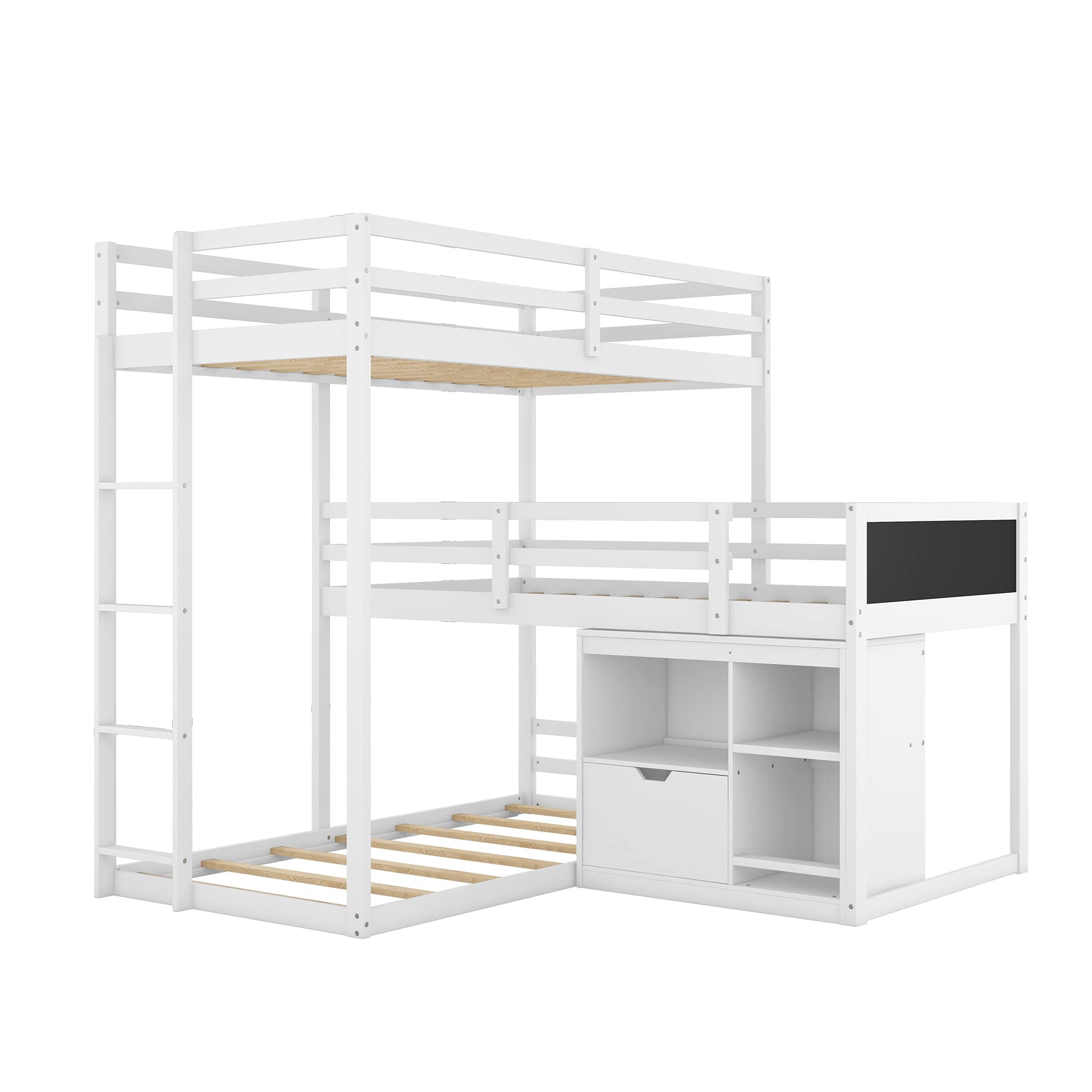 Harper & Bright Designs Bunk Beds Twin Over Twin Over Twin Size, Triple Bunk Beds Low Profile for Kids White