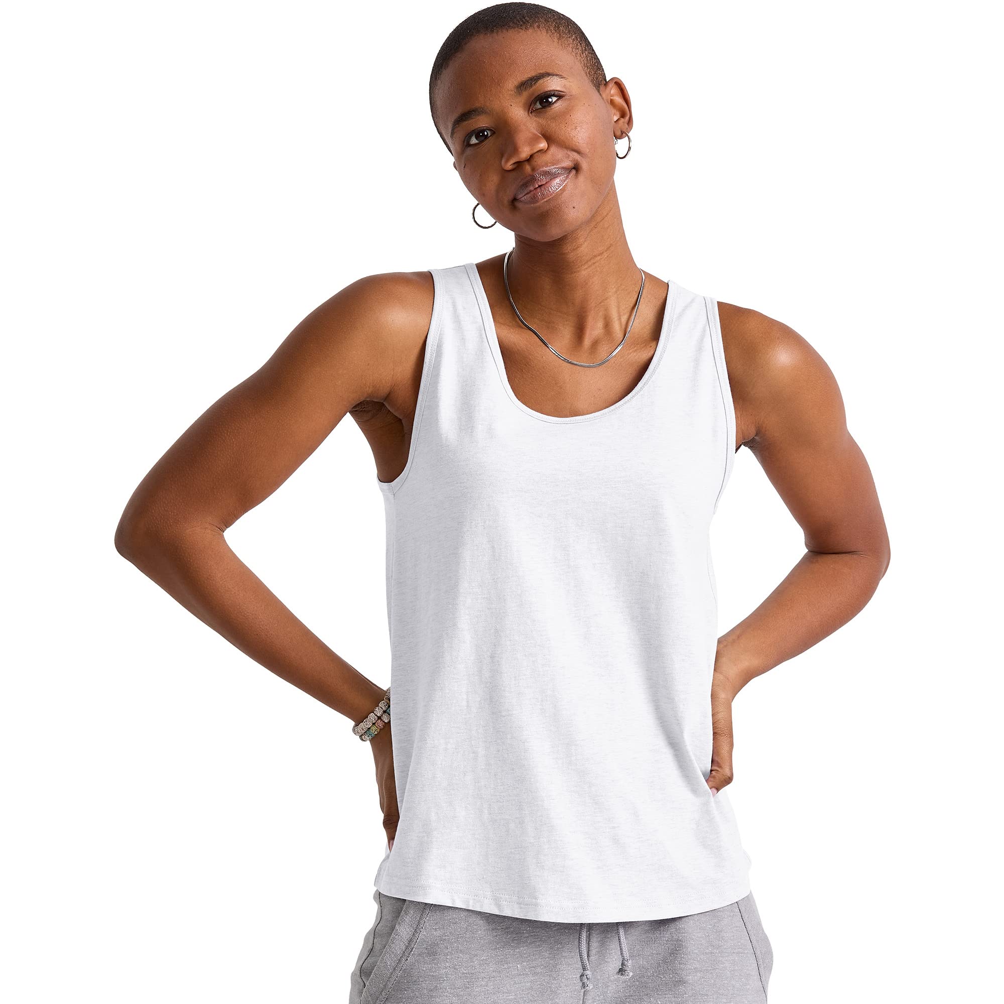 Hanes Originals Tri-Blend Tank Top, Lightweight Sleeveless Shirt for Women, Plus, ECO White, Medium