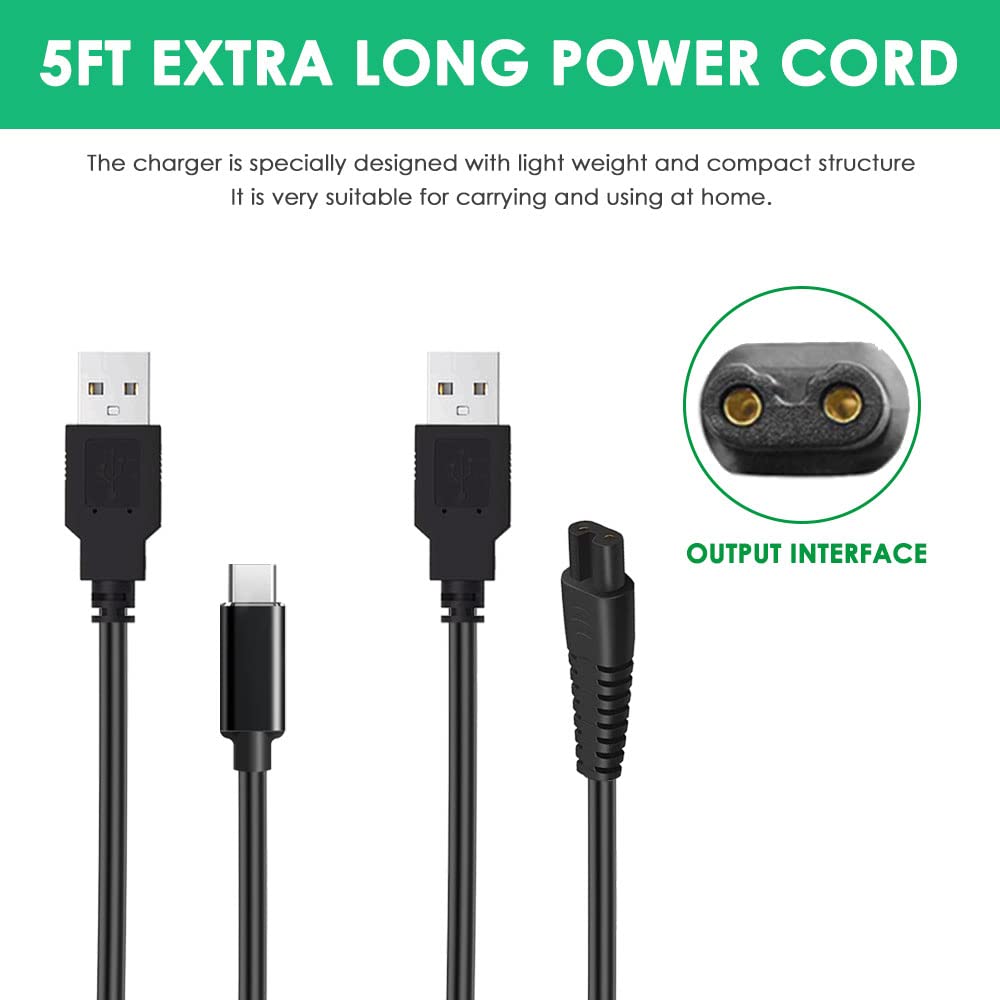 Mrgru Charging Cable for Hair Clippers Compatible with Ufree Professional Cordless Hair Clippers for Men Charger Power Cord (USB C Cable + Shaver Charging Cable)