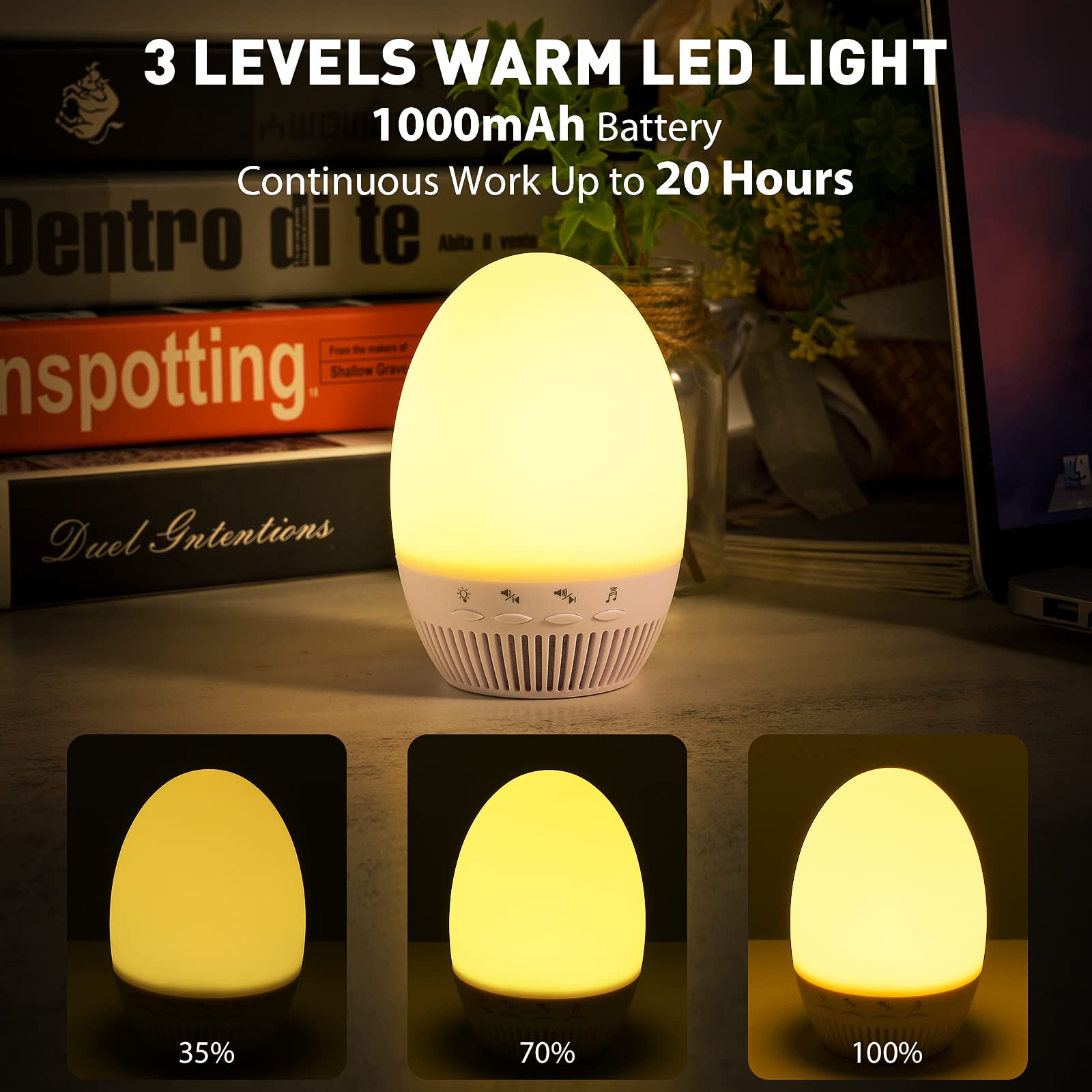 Night Light for Kids, Baby Night Light with White Noise Machine for Better Sleep, Special Control Mode by Press The Soft Shell, Portable Sound Machine for Baby&Adults, Home&Office