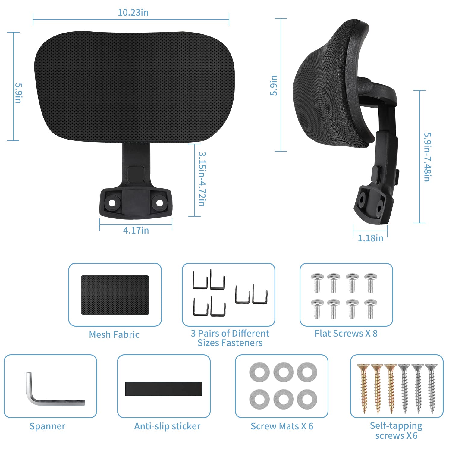 Office Chair Mesh Headrest Attachment Universal, Adjustable & Detachable Ergonomic Neck Support Cushion Clip On, Breathable Mesh Head Pillow Detachable, Compatible with Most Chairs
