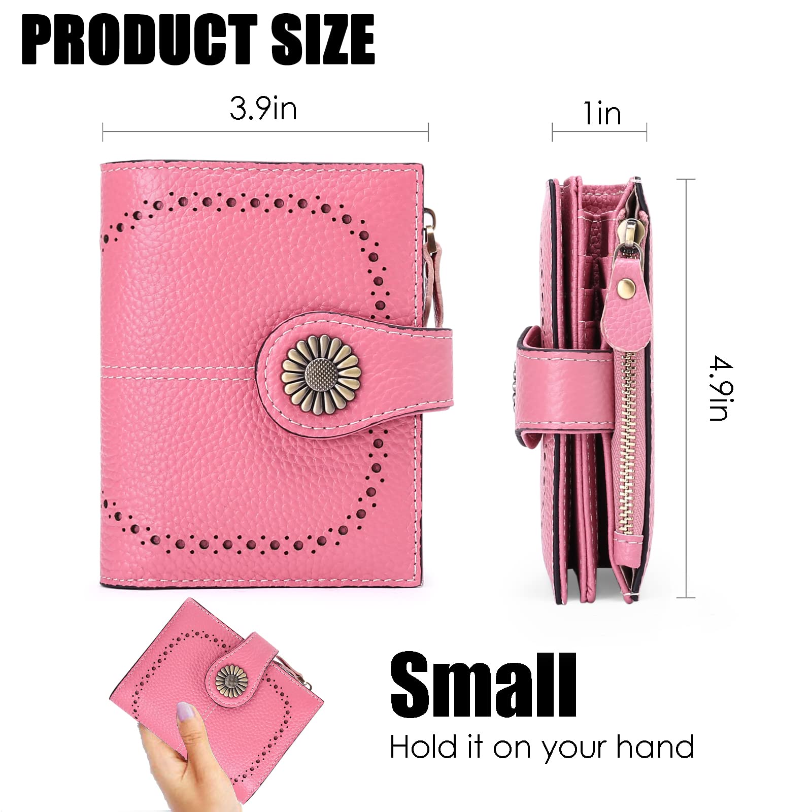 KELEEL Small Wallet for Women RFID Blocking Genuine Leather Bifold Wallet Zipper Coin Pocket Credit Card Holder Purse with ID Window