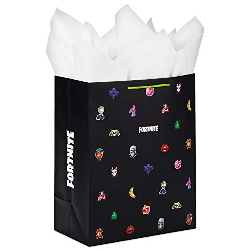Hallmark 13" Large Fortnite Gift Bag with Tissue Paper (Black) for Birthdays, Valentine's Day, Christmas and More