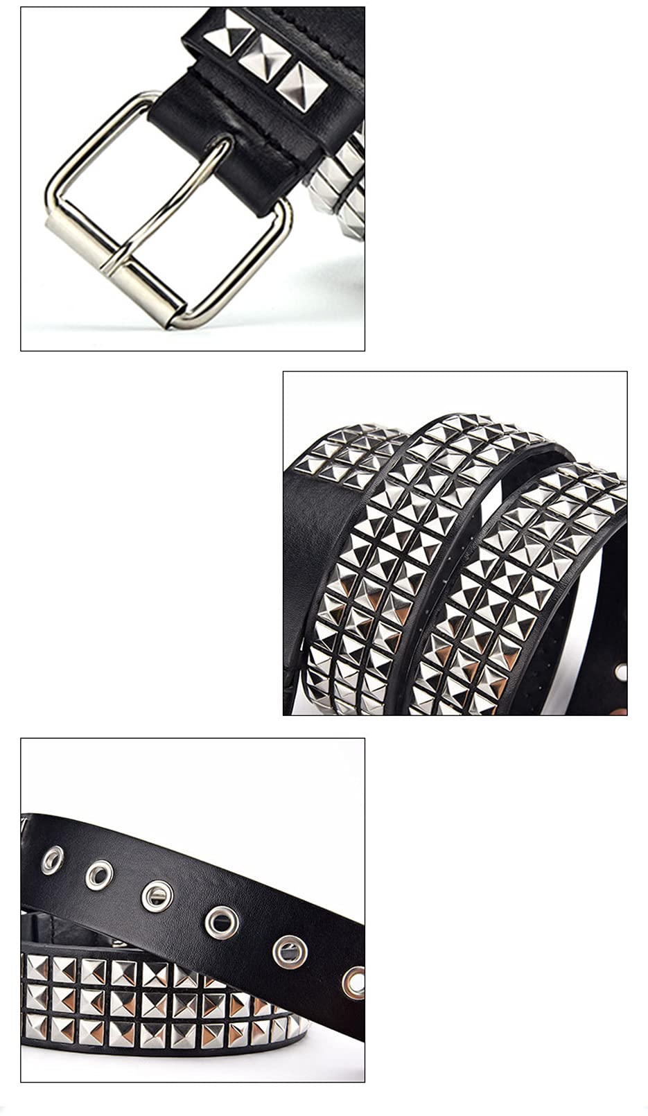 Idopy Women Men Gothic Punk Rivet Nickel Pyramid Studded Faux Leather Belt (Black)