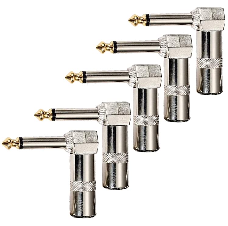 HUASEN TS Plug,1/4" Straight 6.35mm Heavy Duty TS Mono Male Solder Type Jack Connector for DJ Mixer Speaker Cables Guitar Cables Microphone Cables (Straight TS Plug 5PACK)