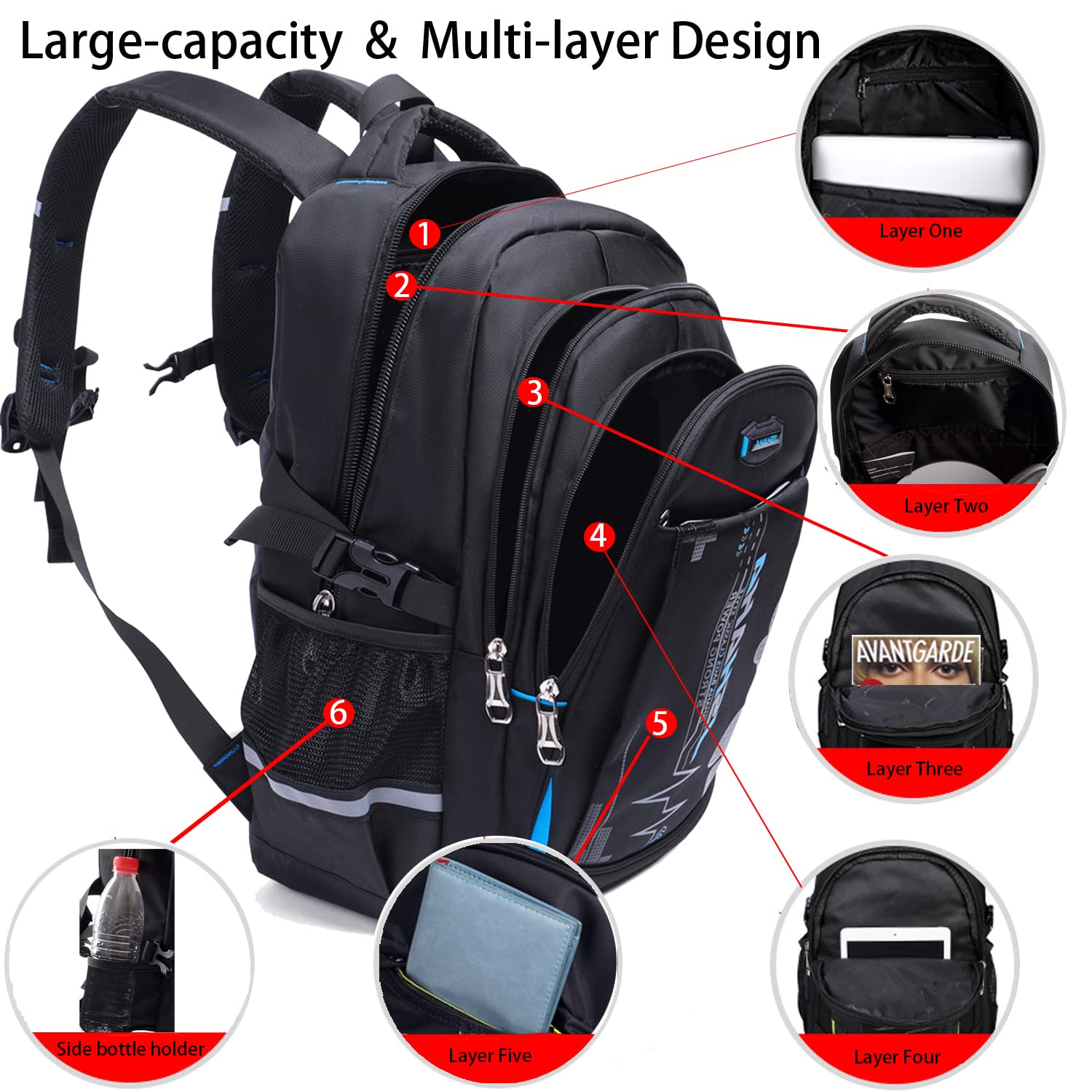 JSAHAH Backpacks Bookbag Casual Shoulder Daypack Travel Back Pack Black Blue