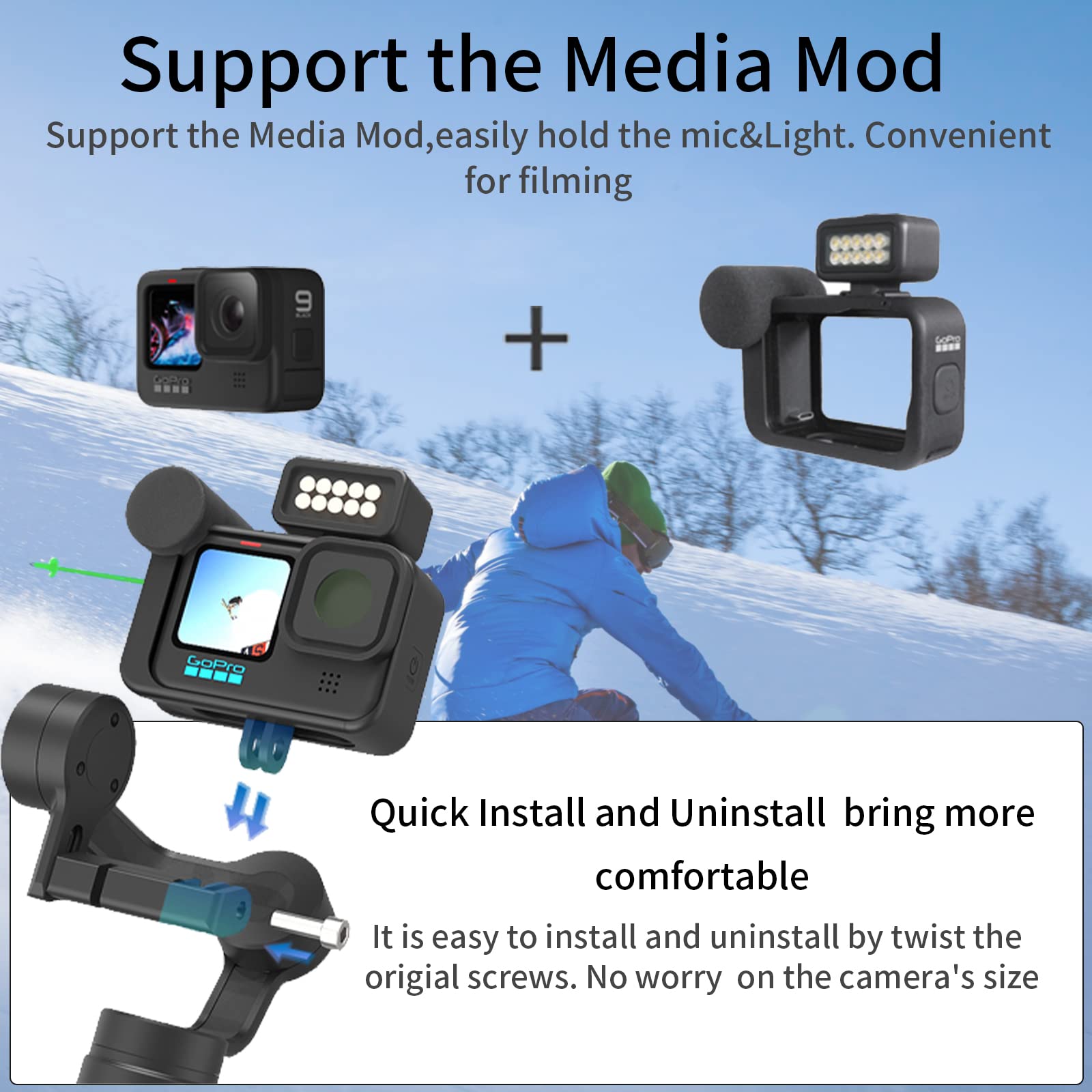INKEE Falcon Plus Handheld Gimbal Stabilizer Anti-Shake with Tripod Vertical/Horizontal Time-Lapse Shooting Compatible for GoPro11/10/9/8/7/6/5,Insta360,One R,OSMO Action