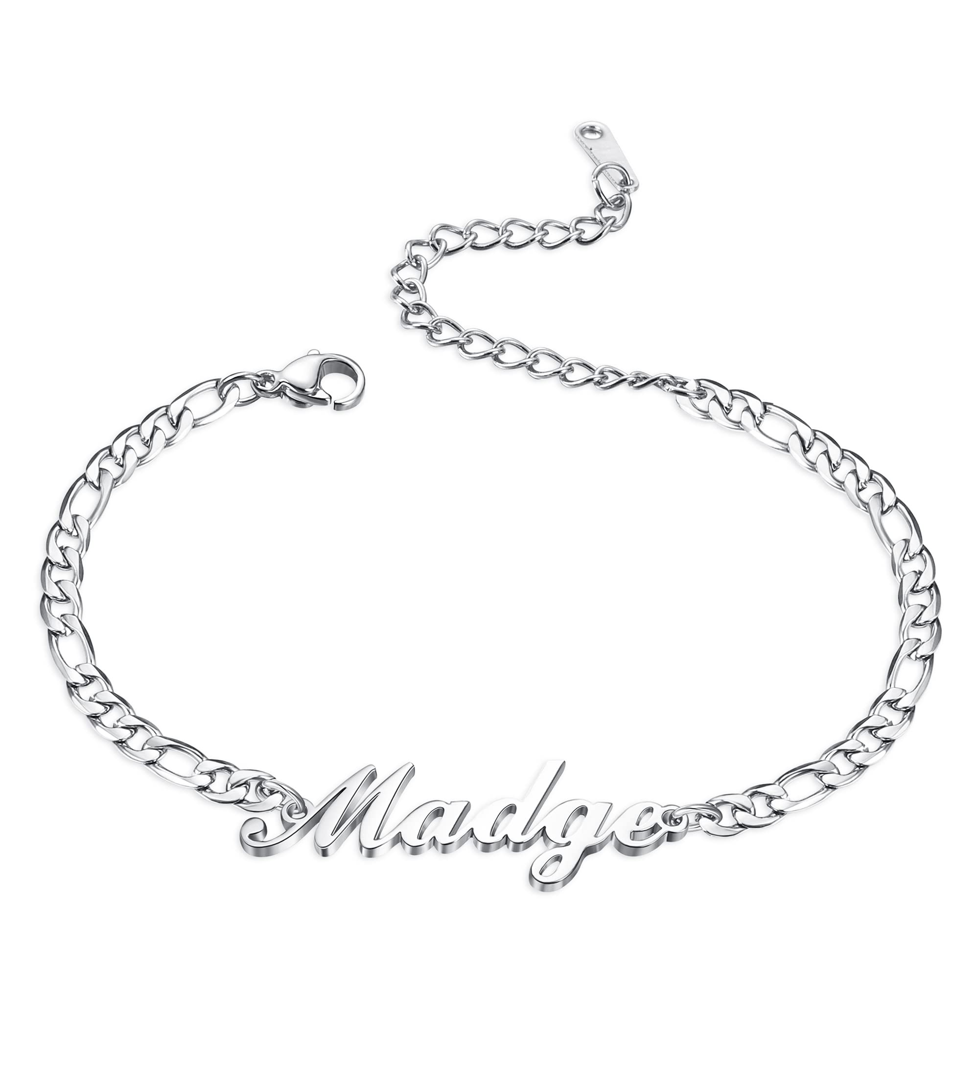 Jewenova Sterling Silver Name Bracelet/Anklet Personalized Cuban Chain Bracelet with Name S925 Custom Anklet Personalized Jewelry Gift for Women