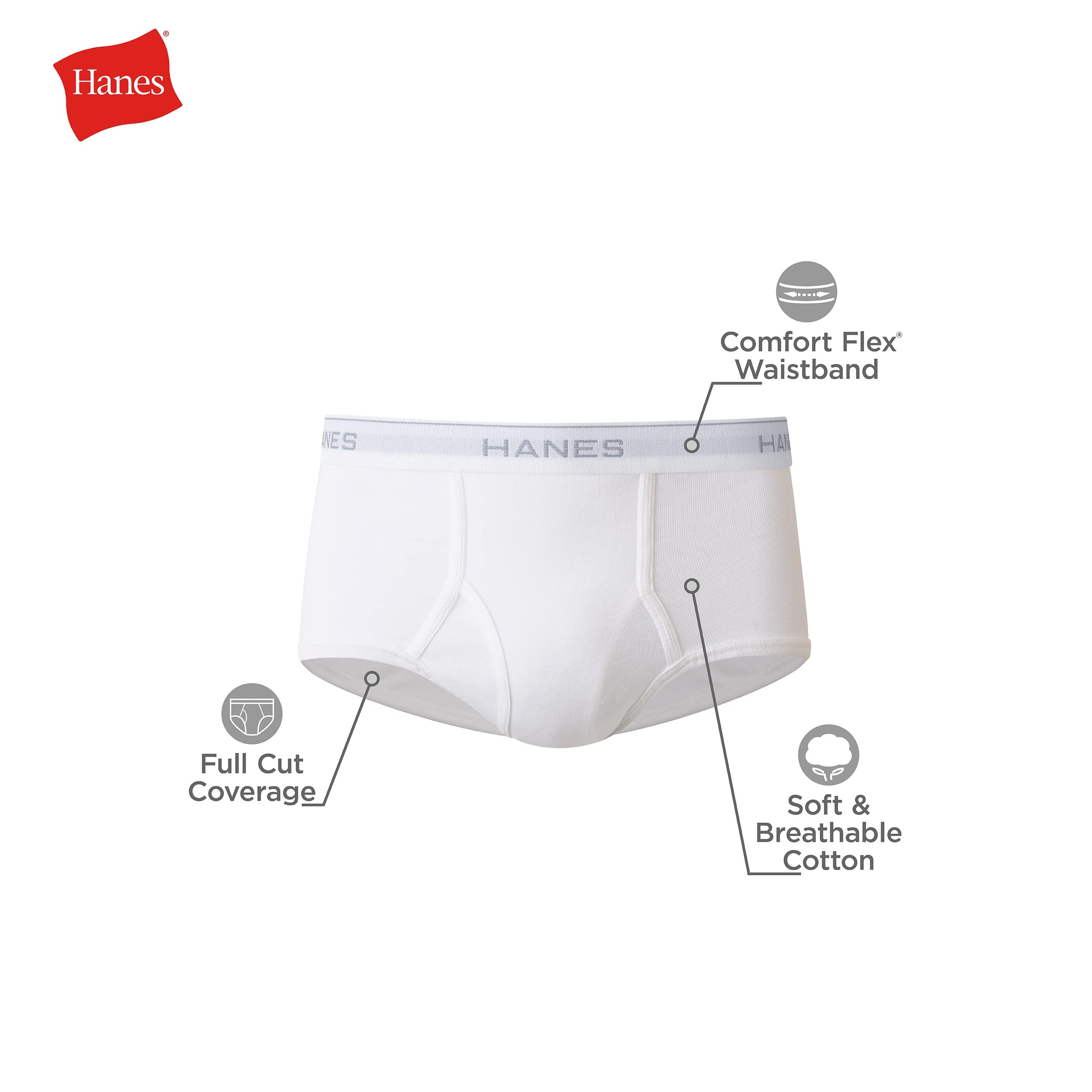 Hanes Mens Moisture-wicking Cotton Briefs, Available In White And Black, Multi-packs, White - 6 Pack, Large US
