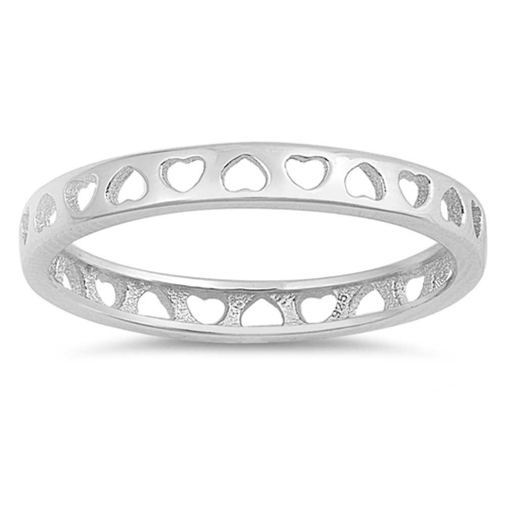 Heart Love Cutout Eternity Thin Thumb Ring .925 Sterling Silver Band Size 11