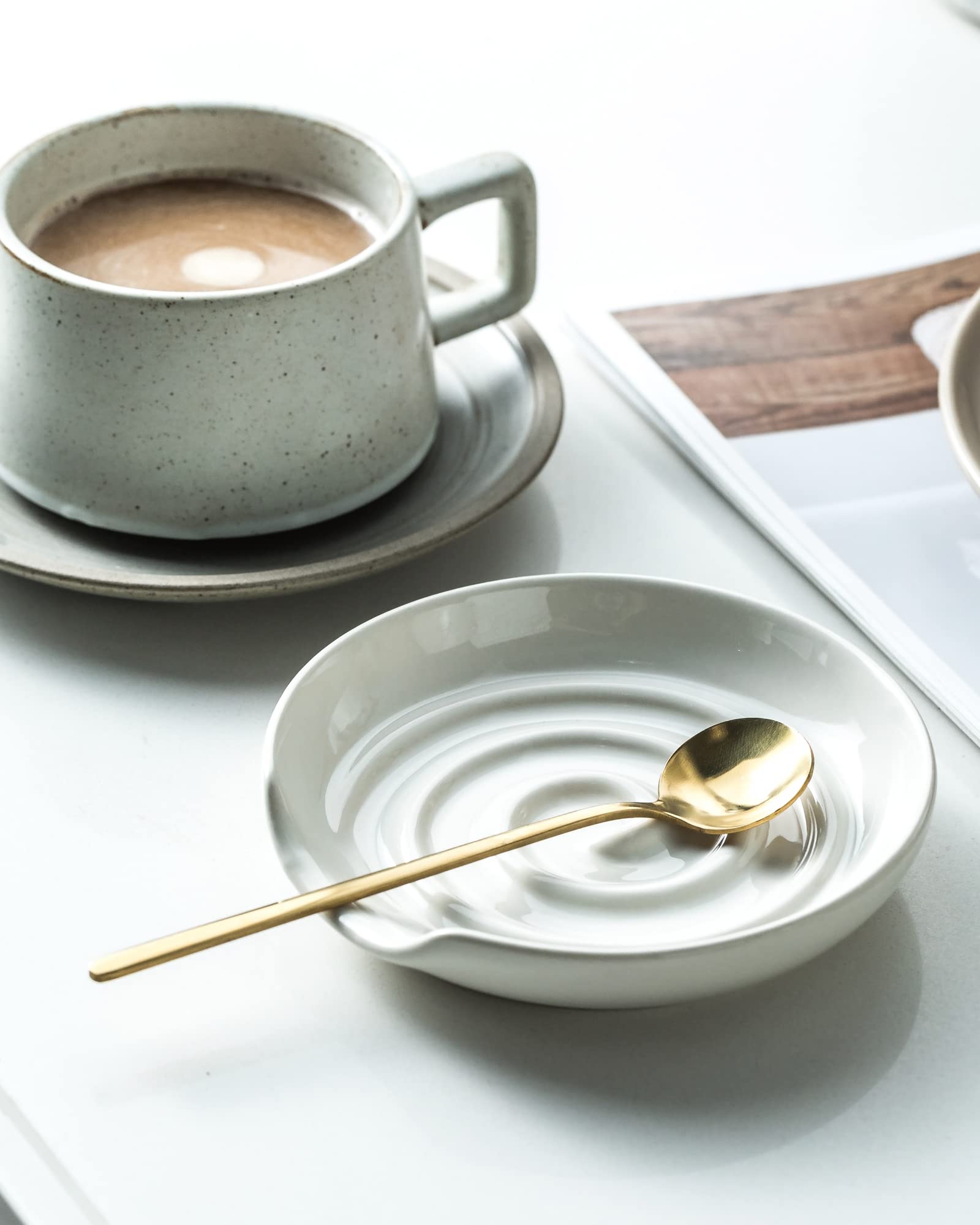 LYEOBOH Spoon Rest for Stove Top, 5 Inch Ceramic Spoon Rest, Spoon Holder for Kitchen Counter, Coffee Spoon Rest Utensil Rest for Spatulas, Spoons, Tongs, Ladles, Kitchen Decor, Cream White