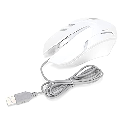 Hilitand Wired Mouse,1000 DPI,3 Keys,Ergonomic USB Gaming Office Business, Luminous Optical Computer Laptop Mouse Mice,with Game‑Level Sensor, for Game(White)