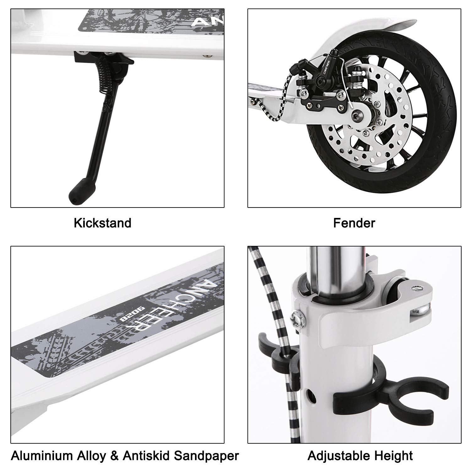 Hikole Scooters for Adults Teens with Handbrake, Kick Scooter Adjustable Height with Shoulder Strap 8 inches Big Wheels Scooter Best Gift for Kids Age 10 Up, 220 lbs Weight Capacity