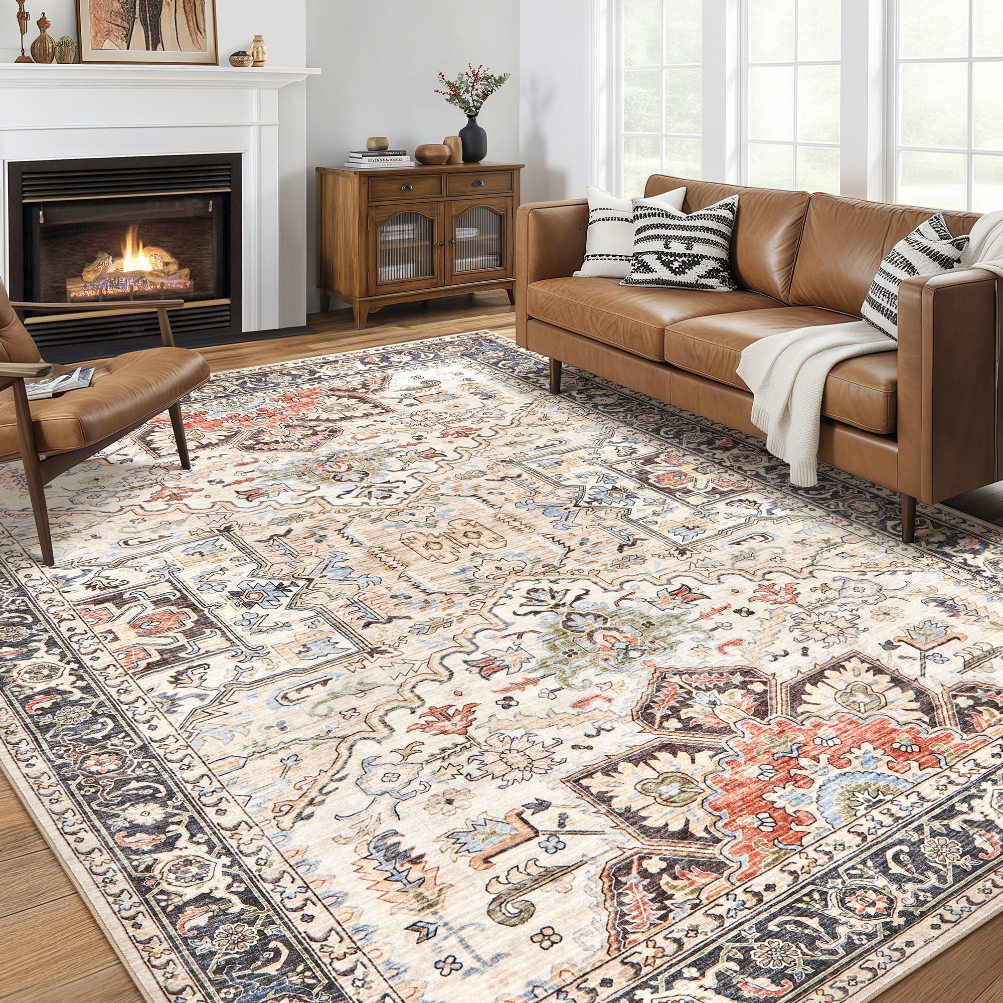homewill 9x12 Area Rugs for Living Room Bedroom Nursery, Large Carpet Ultra Thin Soft Washable Oriental Vintage Floral Distressed Rug Big Indoor Carpets for Room Dorm Home Decor Aesthetic - Multi