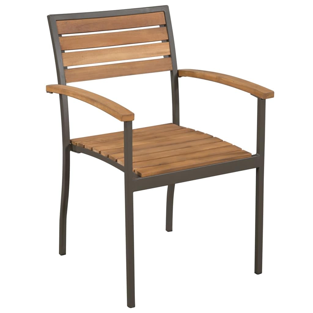 vidaXL 5-Piece Patio Dining Set with Solid Acacia Wood and Steel - Rustic Garden Terrace Outdoor Furniture with Stackable Chairs and Square Table