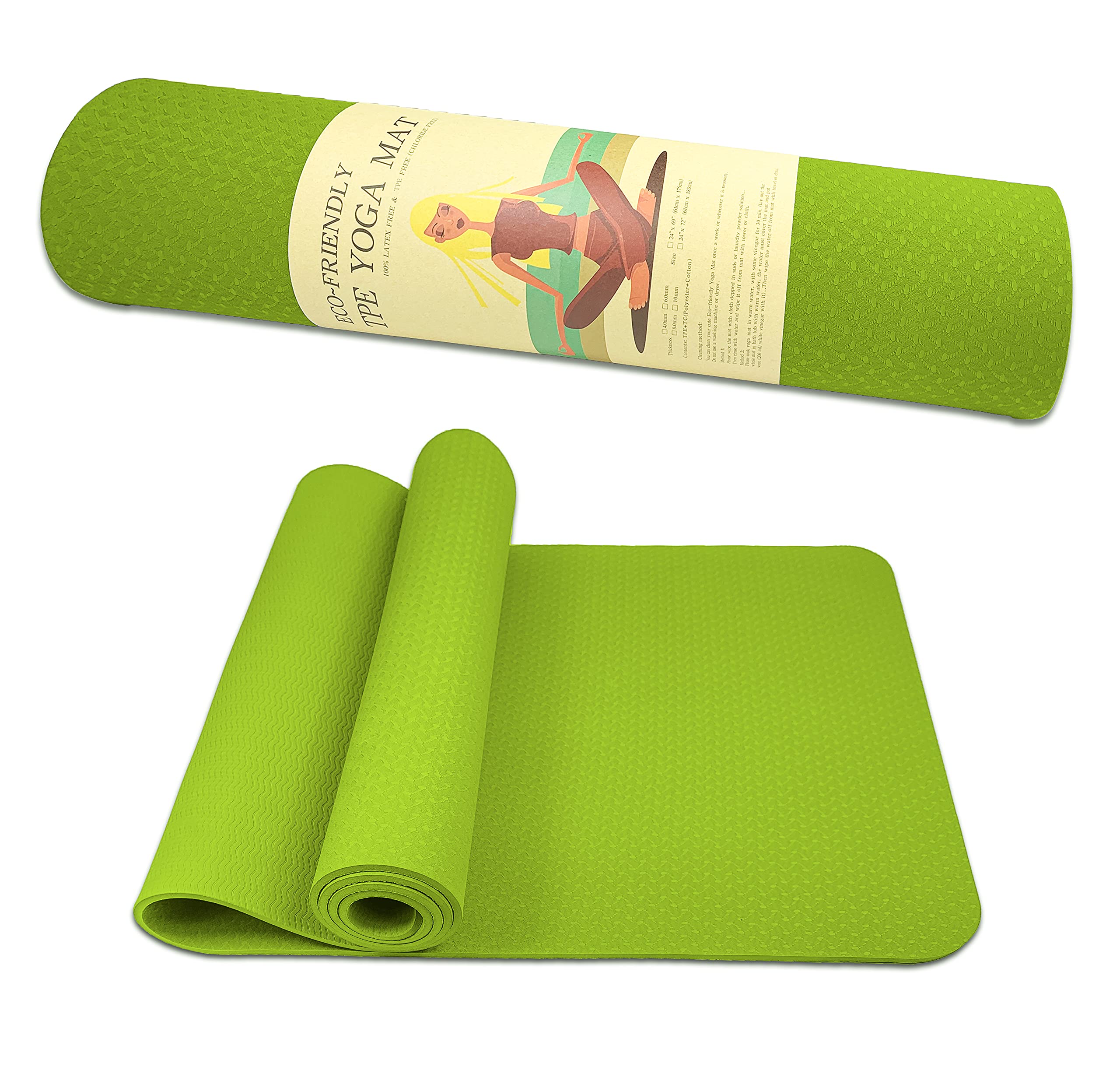 HZS Yoga mat workout fitness mat ,Extra thick high density anti-tear, Eco friendly non toxic non slip ,Classic 1/4 inch exercise mat for Yoga practice and Pilates training (green)