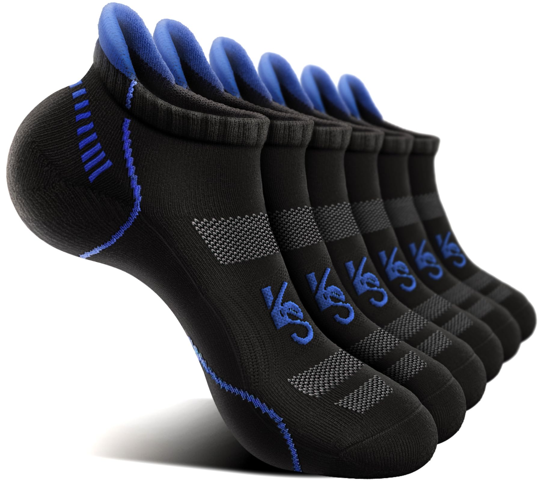 KEMISANT Mens Running Socks 6 Pairs-Athletic Compression Ankle Socks Cushioned for Men Walking-Arch Compression Support(6Pairs,Shoes Size:Men 8-9)