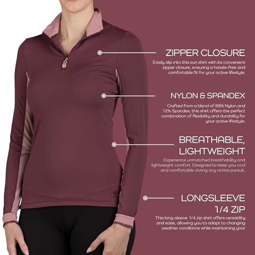 Kastel Denmark Women's Lightweight Crewneck Sun Shirt | 1/4 Zip Athletic Tops | UPF 30+ Protection (Olive/Animal Print, Large)