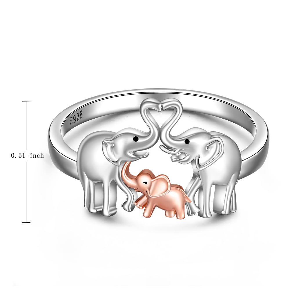 Jewlikee Elephant Ring Family Ring Sterling Silver Dad Mom Elephant Rings for Women Mama Elephants Gifts Size 9