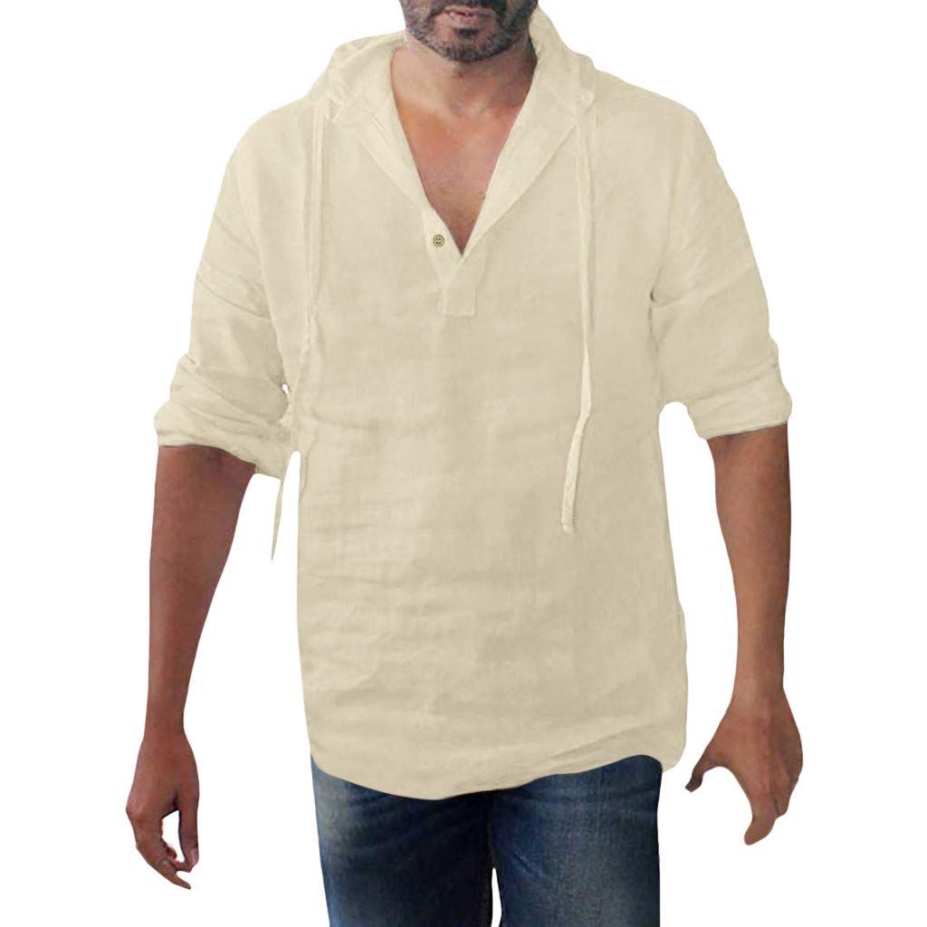 kpoplk Beach Shirts for Men Casual Long Sleeve Regular Fit Cotton Beach Shirt with Pocket T-Shirts Khaki