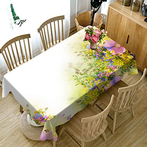 MLQL European 3D Tablecloth Purple Lavender Flower Pattern Washable Fabric Rectangular Table Cover Wedding Decoration A3 140x210cm