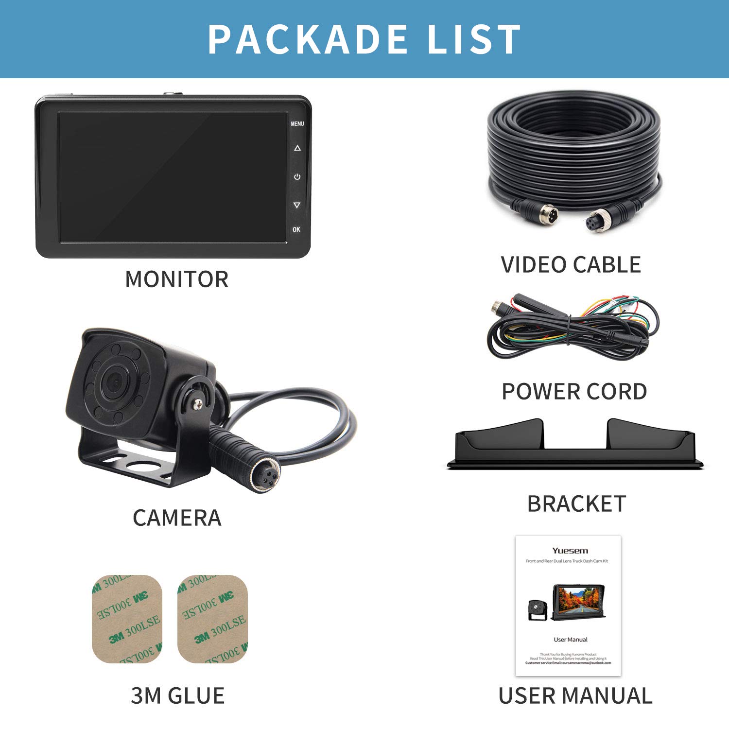 HD Backup & Front Camera with 5'' Monitor,Dash Camera Front and Rear View Cam DVR with 1080P,Advanced Recording Function,IP69 Waterproof,Night Vision for RV/Pickup/Truck/Trailer/Bus FY1