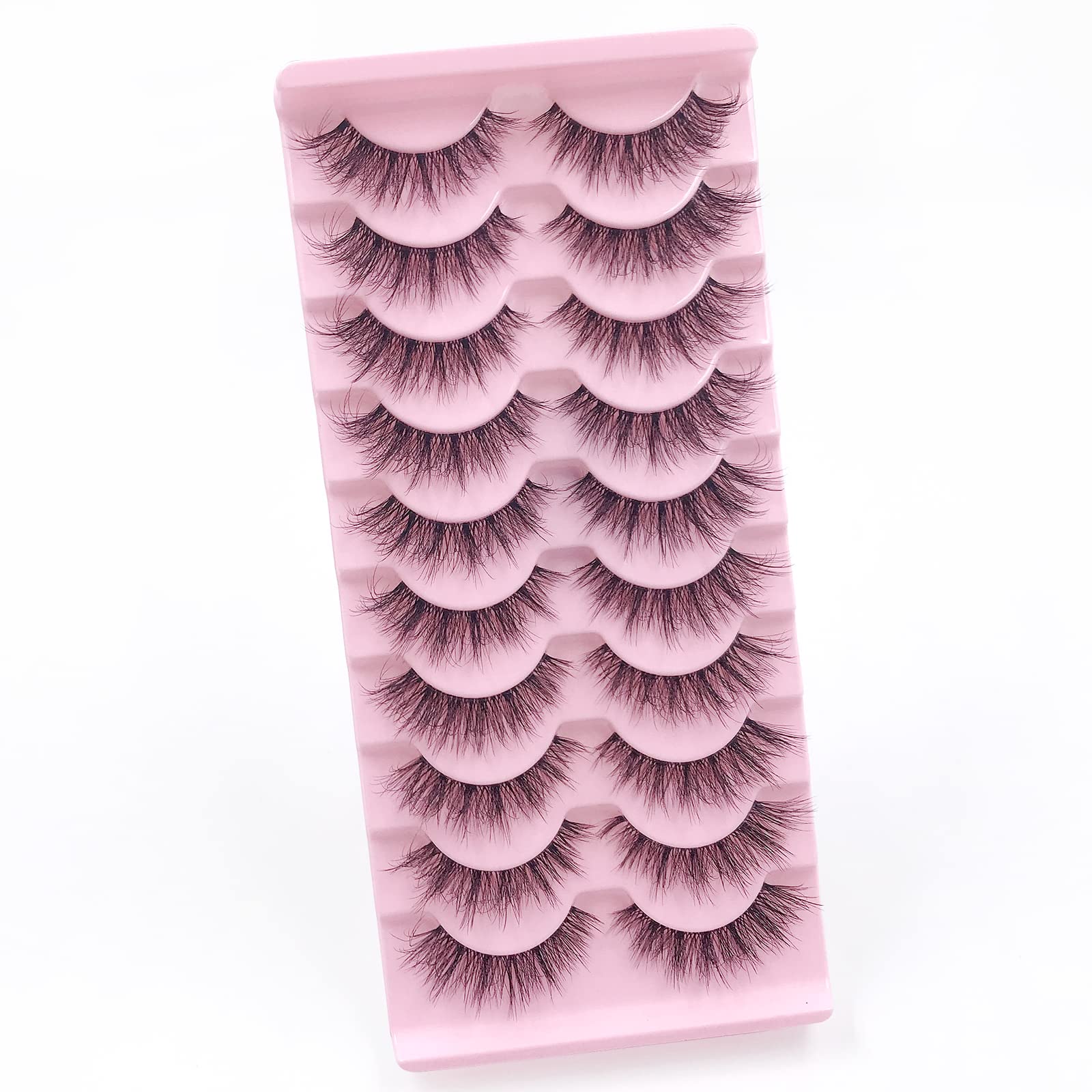 IFLOVEDEKD 10 Pairs 100% Handmade Fake Lashes Clear Band Fake Eyelashes 3D Wispy Lashes Fluffy Eye Lashes Natural Look Reusable Lashes Short Natural False Lashes Soft Mink Lashes Fluffy