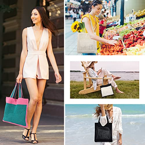 LACE INN Straw Mesh Tote Bag for Women, Cute Handmade Tote Shoulder Handbag for Vacation