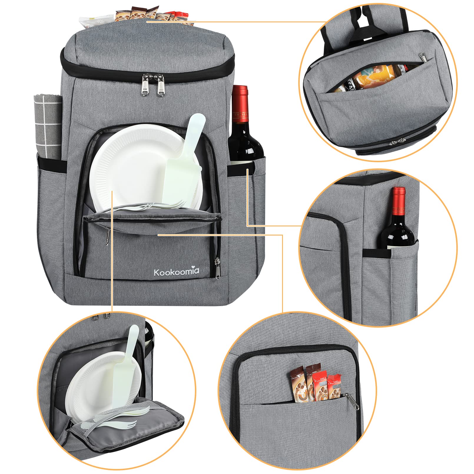 kookoomia Cooler Backpack 30 Cans Insulated Cooler Backpack Waterproof Leakpoof Cooler Bag Lunch Backpack Cooler for Picnic Camping Beach Accessories
