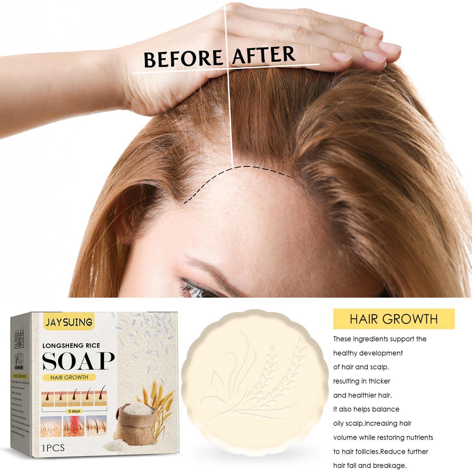 ninRYA Rice Shampoo Soap, Rice Water Shampoo and Conditioner, 2 in 1 Fermented Rice Water for Hair Growth Moisturizing Unscented Solid Shampoo Bar, Repair Dry Damaged Hair (3Pack), 7.5*7.5*2.5cm