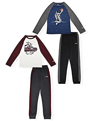 Hind Boys 4-Piece Active Long Sleeve Quick Dry T-Shirt and Athletic Jogger Sweatpant Set Kids Clothes for Sports and Running (Blue-Red, numeric_12)