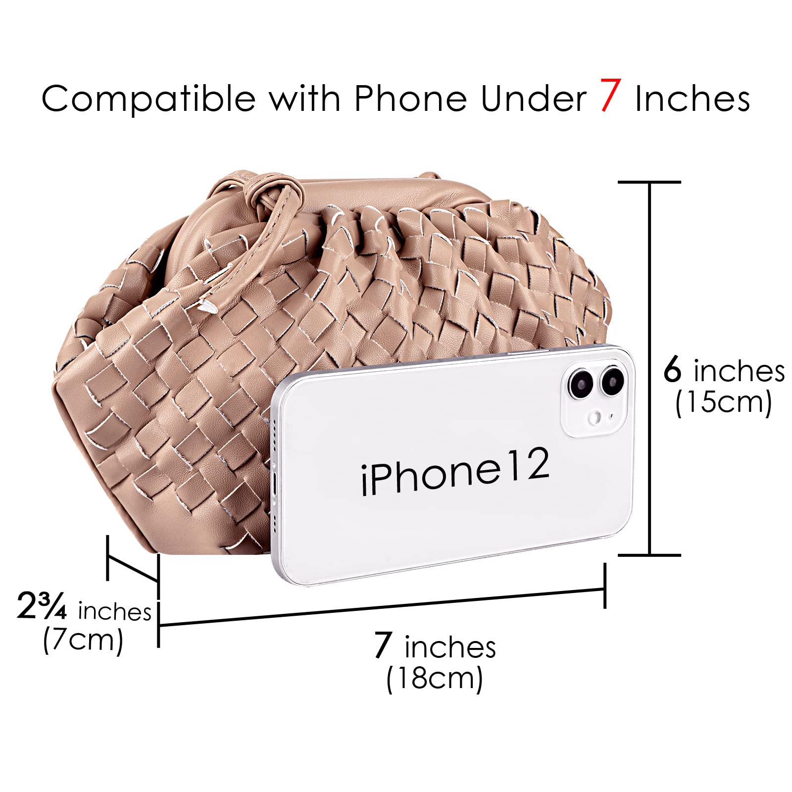 Linkidea Cloud-Shaped Dumpling Clutch Purse, Woven Crossbody Bags for Women, Vegan Leather Soft Ruched Trendy Shoulder Strap Bag (Khaki)