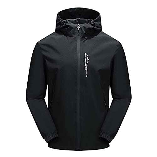 Men's Fall Thin Windproof Shrinkable Hooded Jacket Outdoor Breathable Coats Solid Running 4xl Mens (Black, XXXXXL)