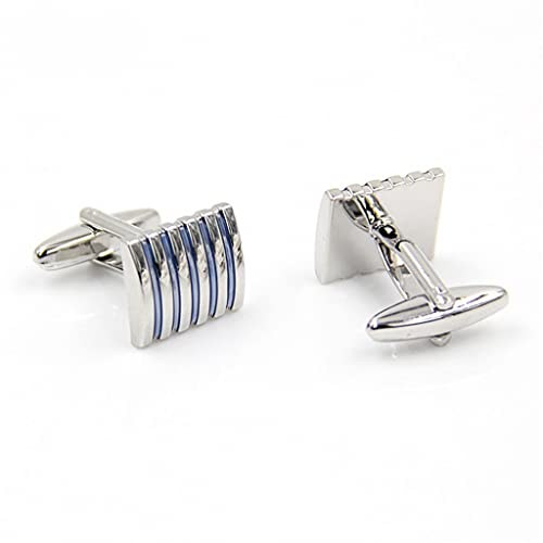 Men's French Shirt Cufflinks Square Blue Striped Sleeve Nails Shirt Cufflinks Accessories (Color : White, Size : As Shown) (White As Shown)