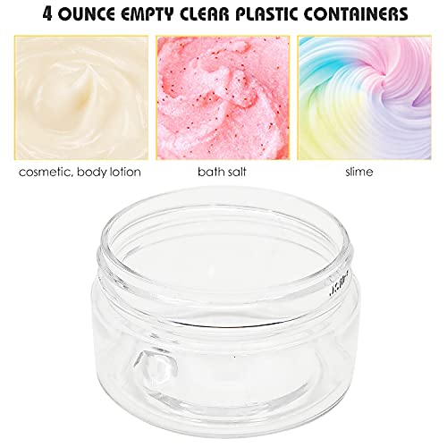 HNXAZG 4 Ounce Plastic Jars with Aluminum Lid Leak Proof Clear Containers Jars for Store Liquid, Cosmetic, Cream, 12 Pcs