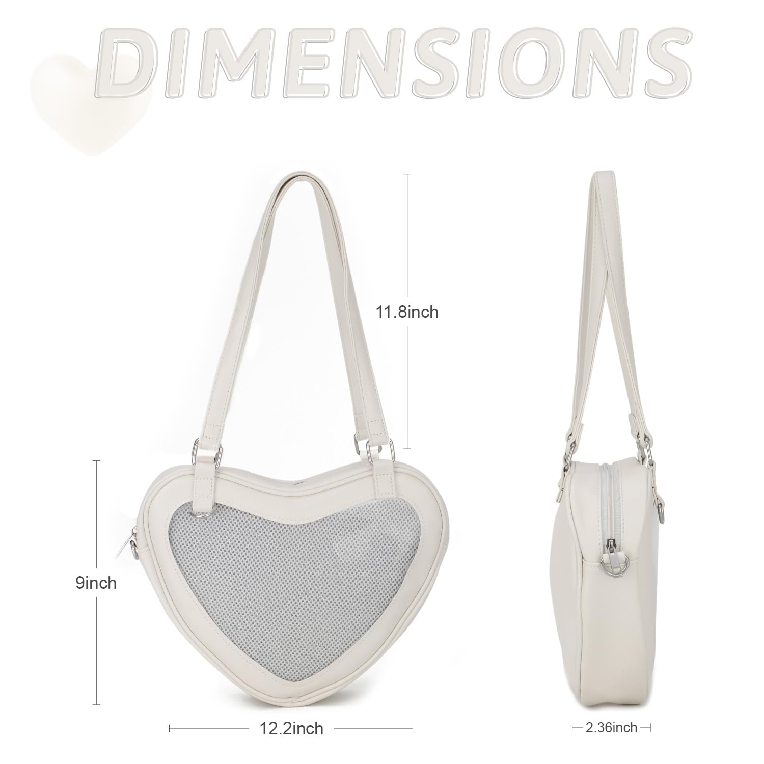 LUI SUI Women Heart Shaped Clear Shoulder Bags Transparent Cute Tote Purse Pin Display Bag